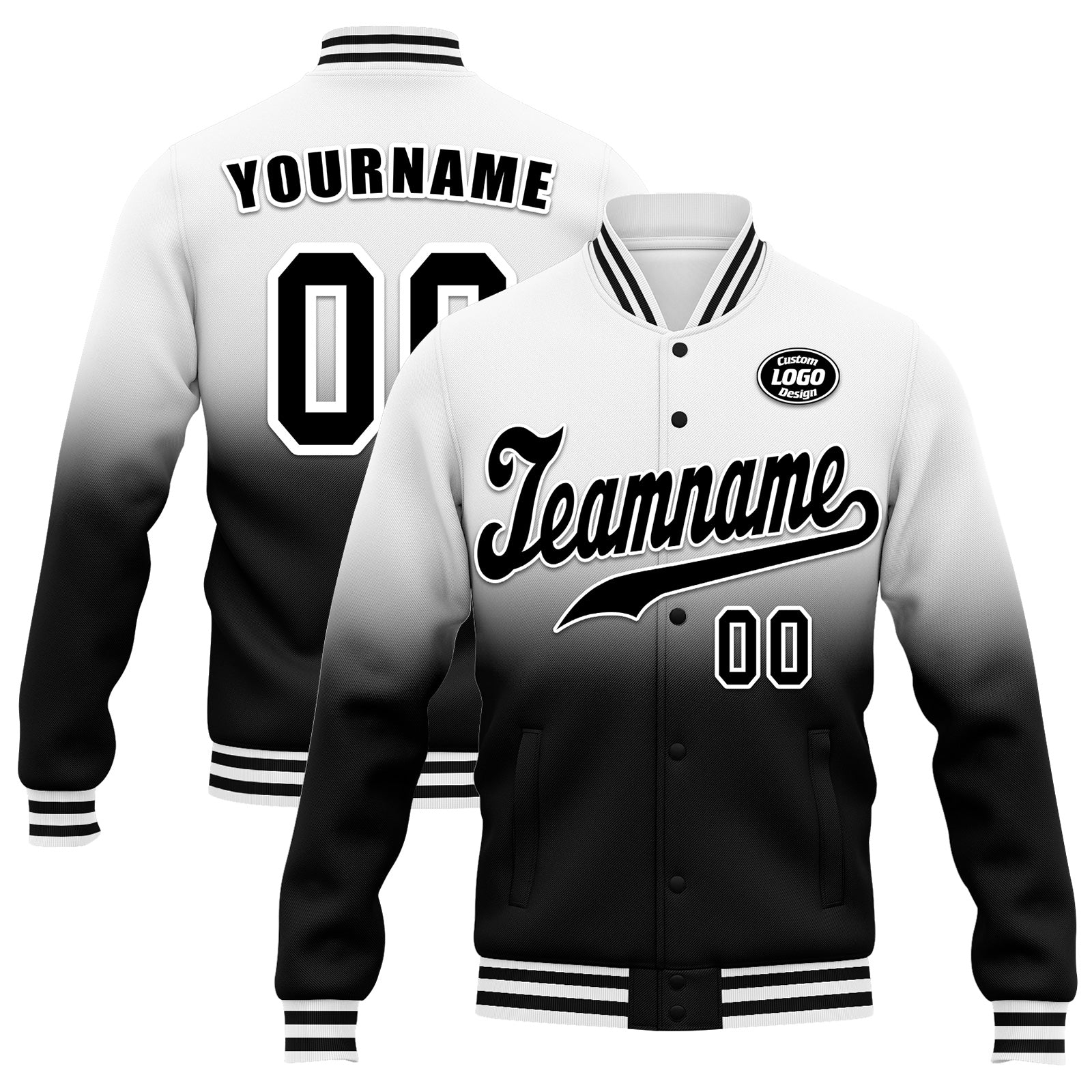 Luxury Gifts,Custom White Black Fade Fashion Jacket Bomber Full-Snap V