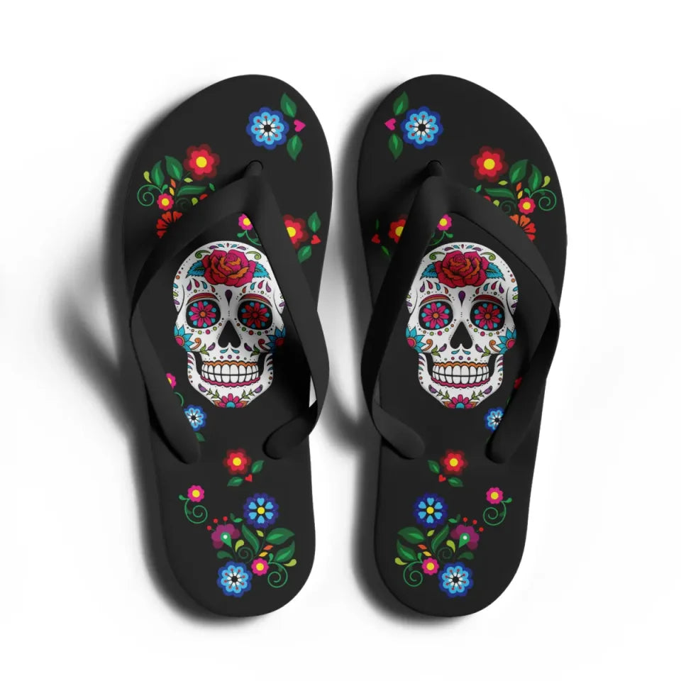 Personalized Skull Flip Flop, Custom Skeleton Slipper, Gothic Fashion