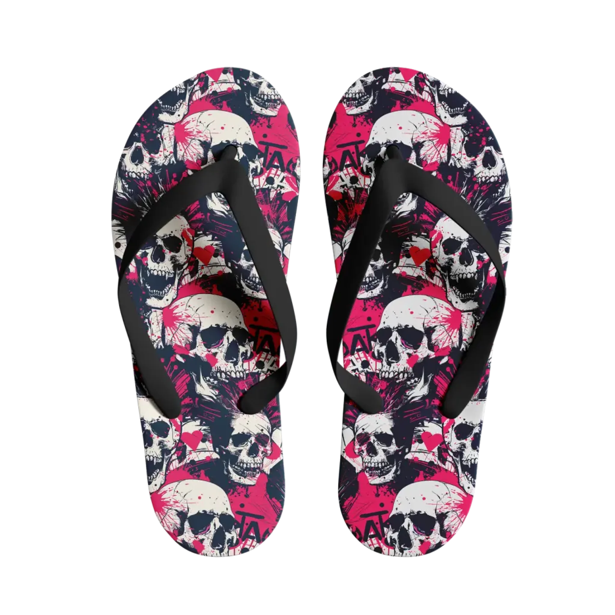 Personalized Gothic Flip Flop, Custom Skull & Roses Flip Flop, Skeleto