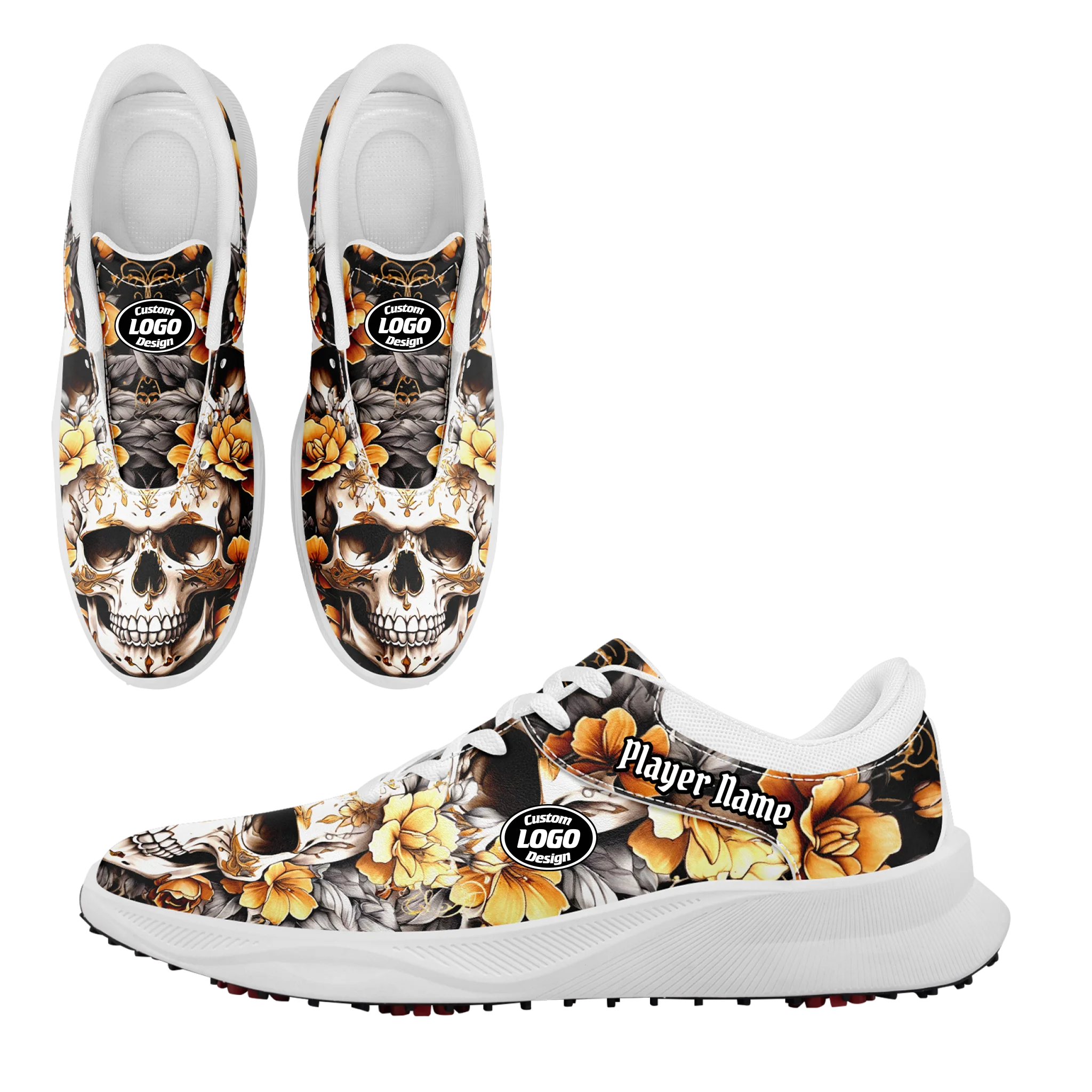 Personalized Gothic Style Golf Shoes, Custom Raven and Skull Golf Shoe