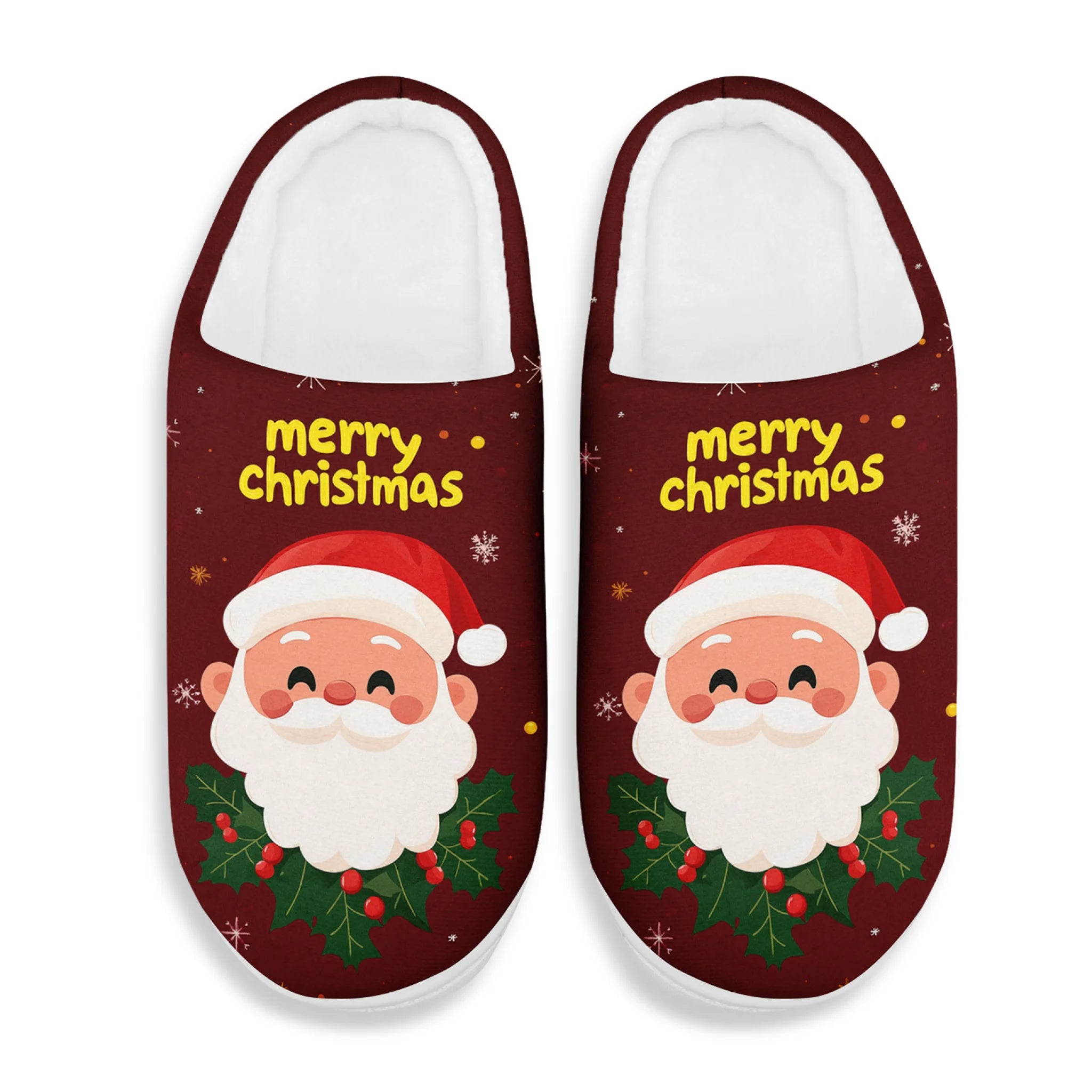 Cozy Christmas Santa Claus Slippers, Plush Lined Warm Indoor House Sho